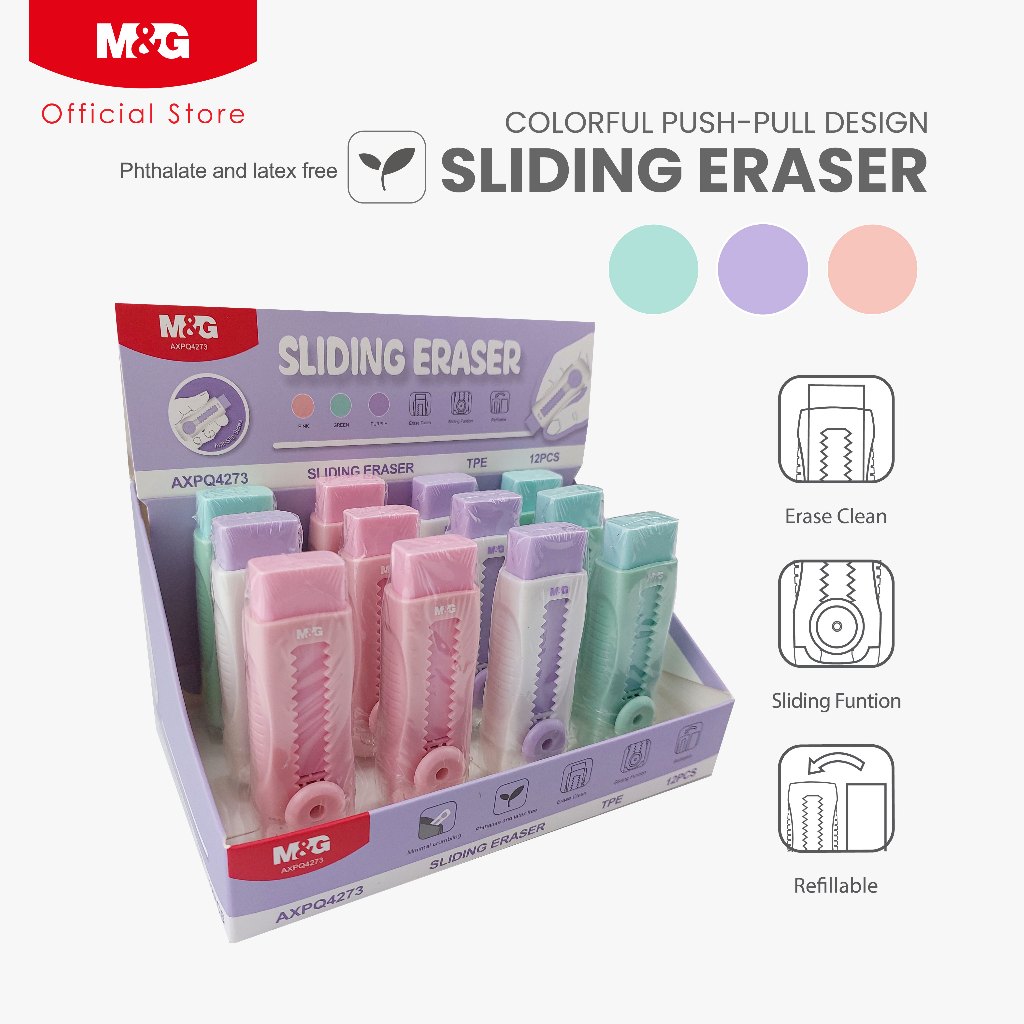 M&G Sliding Eraser, Colorful Push-Pull Design – Convenient Eraser for ...