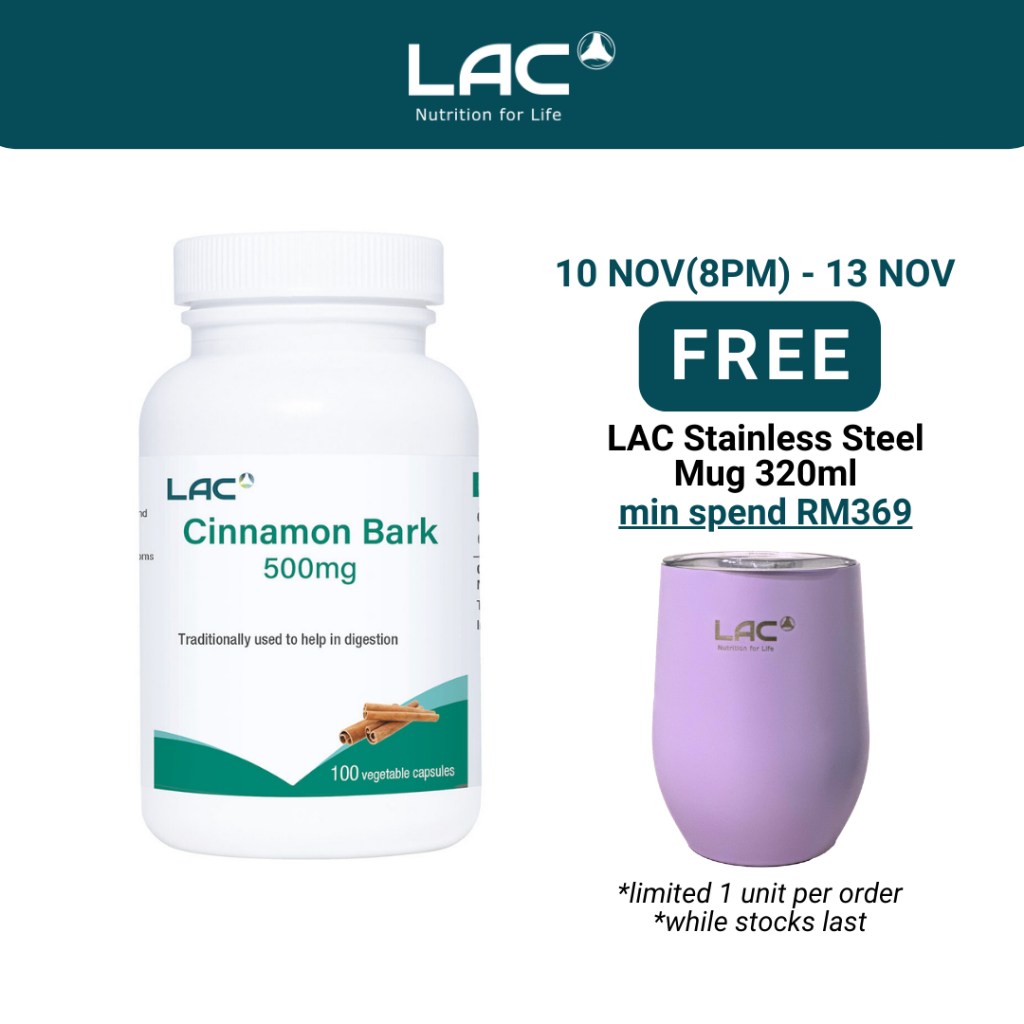 LAC Cinnamon Bark 500mg (100 Vegetable Capsules) [Exp Nov 2025 ...
