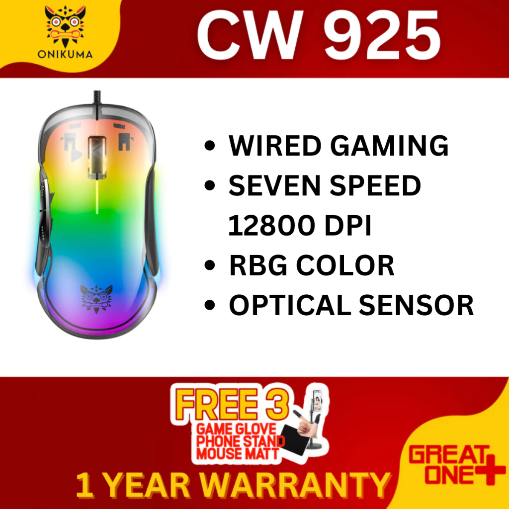 ONIKUMA CW925 Gaming Mouse High Precision Adjustable DPI 800-12800RGB ...
