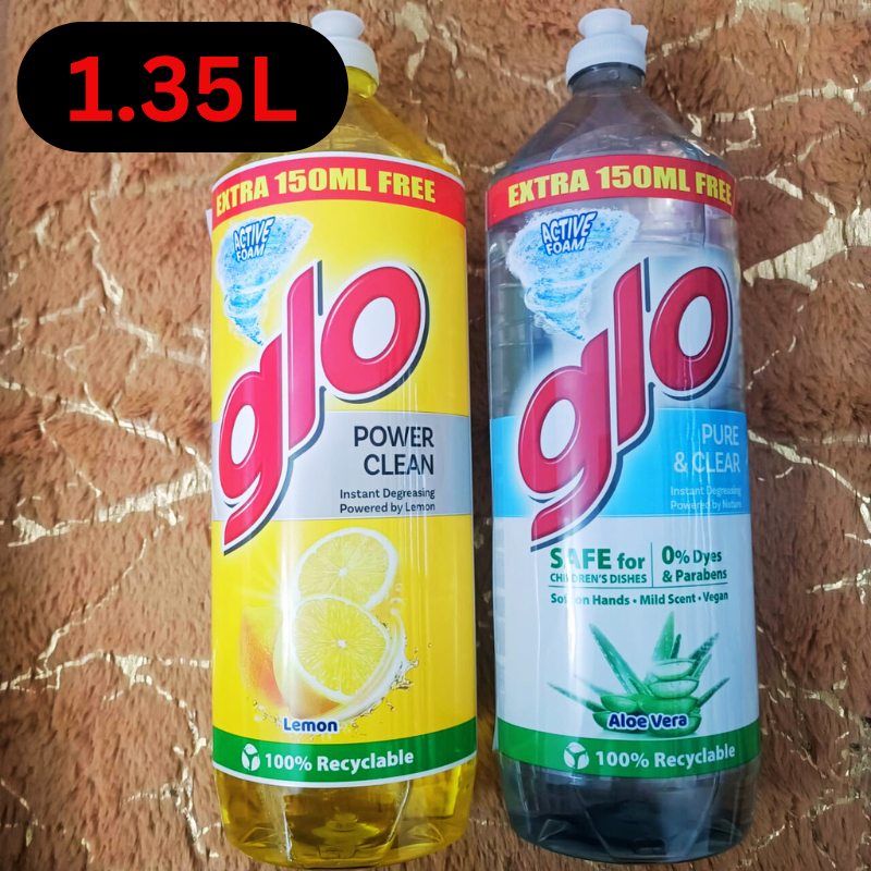 Glo dishwashing Liquid (1.35L) Pure & Clear Aloe Vera / Lime Charcoal ...