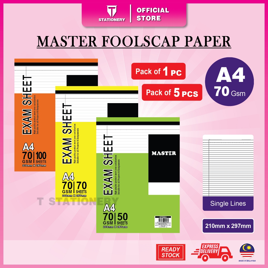 [1pc / 5pcs] MASTER A4 7.5mm Broad Line Foolscap Paper | [70gsm] | [50 ...
