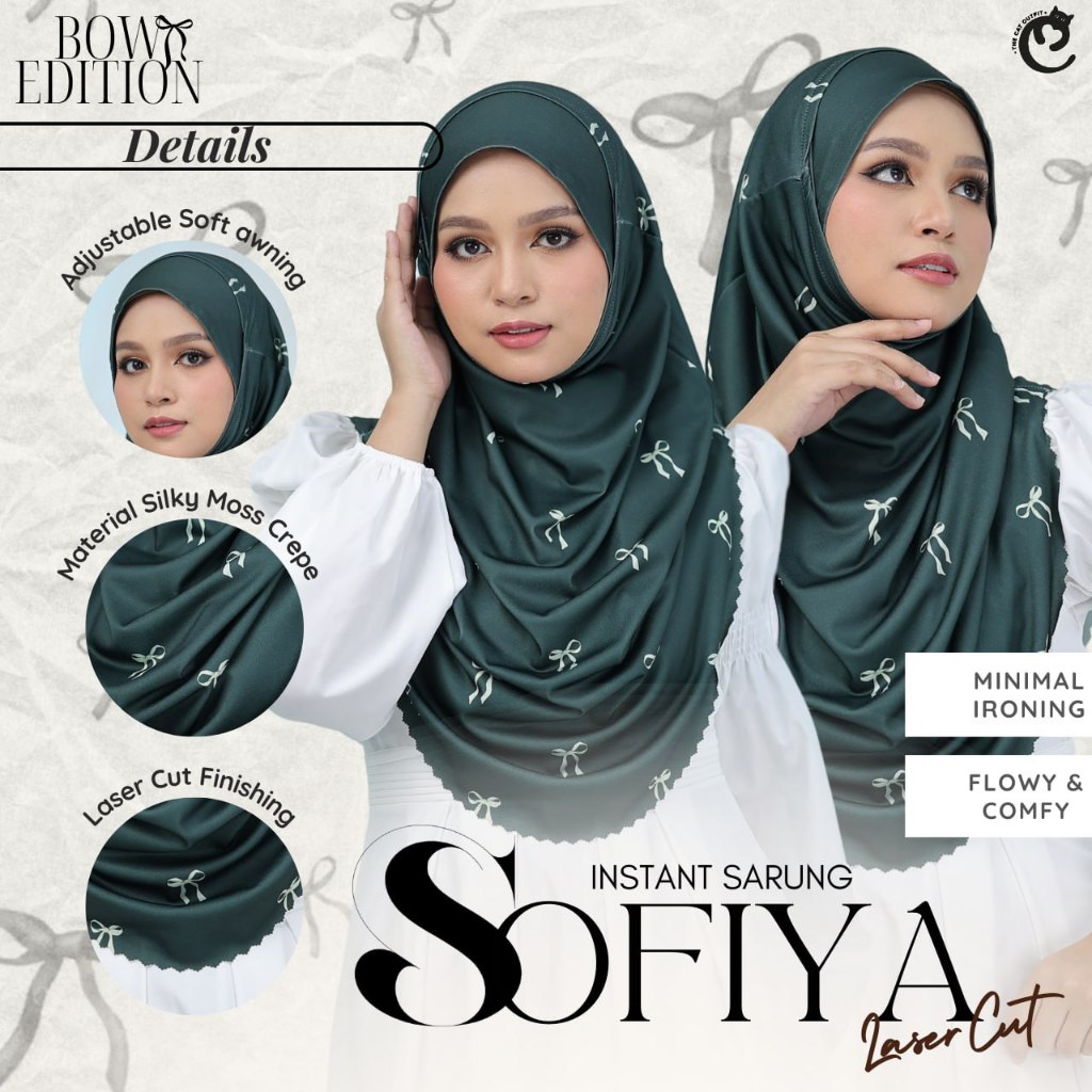 INSTANT SARUNG SOFIYA LASER CUT FINISHING | BOW EDITION | KAIN SILKY MOSS CREPE | SOFT & FLOWY ...