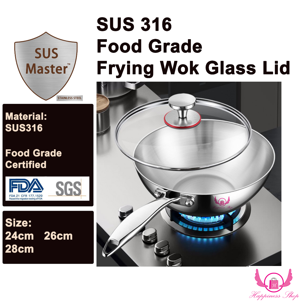 SUS Master SUS316 Flat Base Frying Pan Frying Wok Pan 24cm 26cm 28cm ...