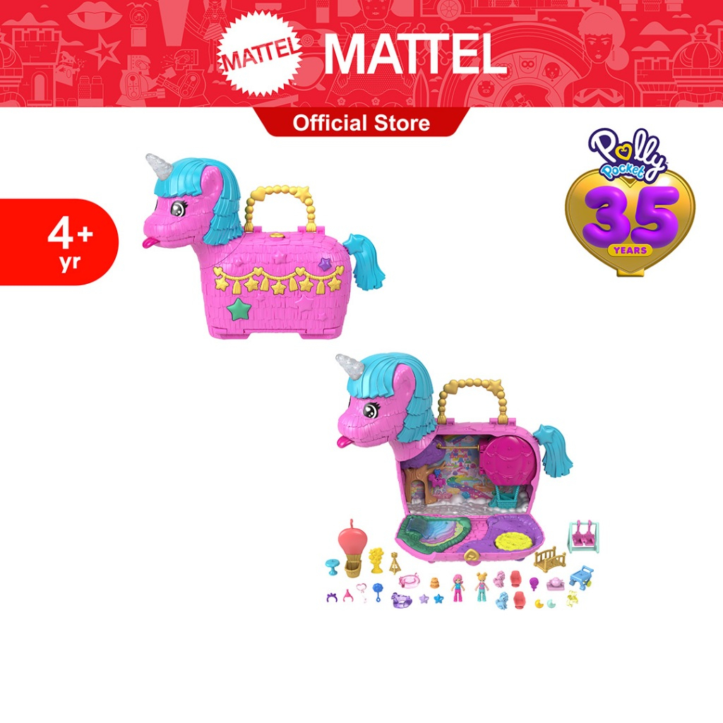 Polly Pocket Unicorn Partyland Playset With 2 Micro Dolls, Pets & 25 ...