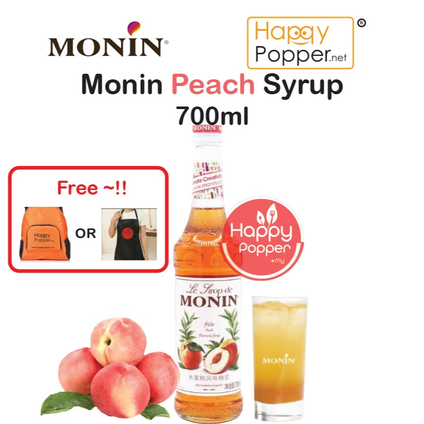 Happypopper MONIN Premium Peach Syrup 700ML 700 ML Fruit Flavor Sirap Peach Soda Drinks 莫林 水蜜桃糖浆 ...