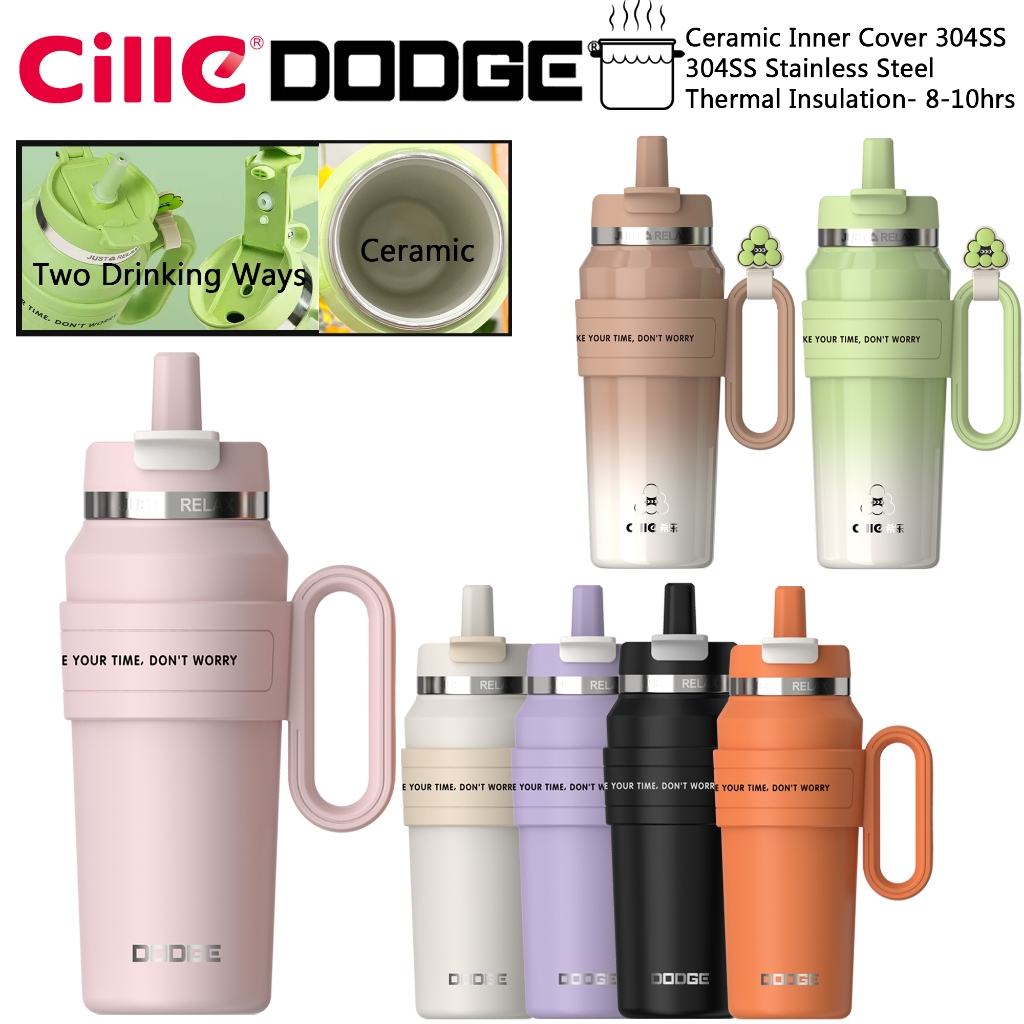 Cille Dodge 900ml Mug Design With Straw Handheld Ceramic Liner Stainless Steel Vacuum Flask ...