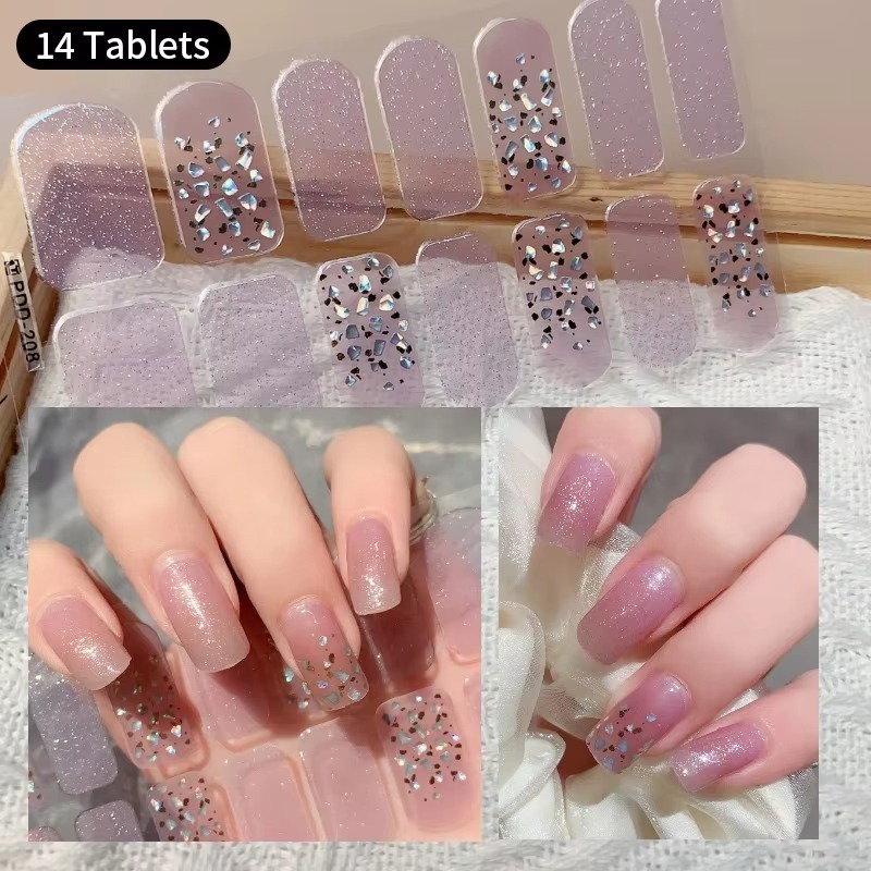 QUINNAS Self Adhesive Semi Cured Gel Nail Strip 1402 UV Gel Full Wraps ...