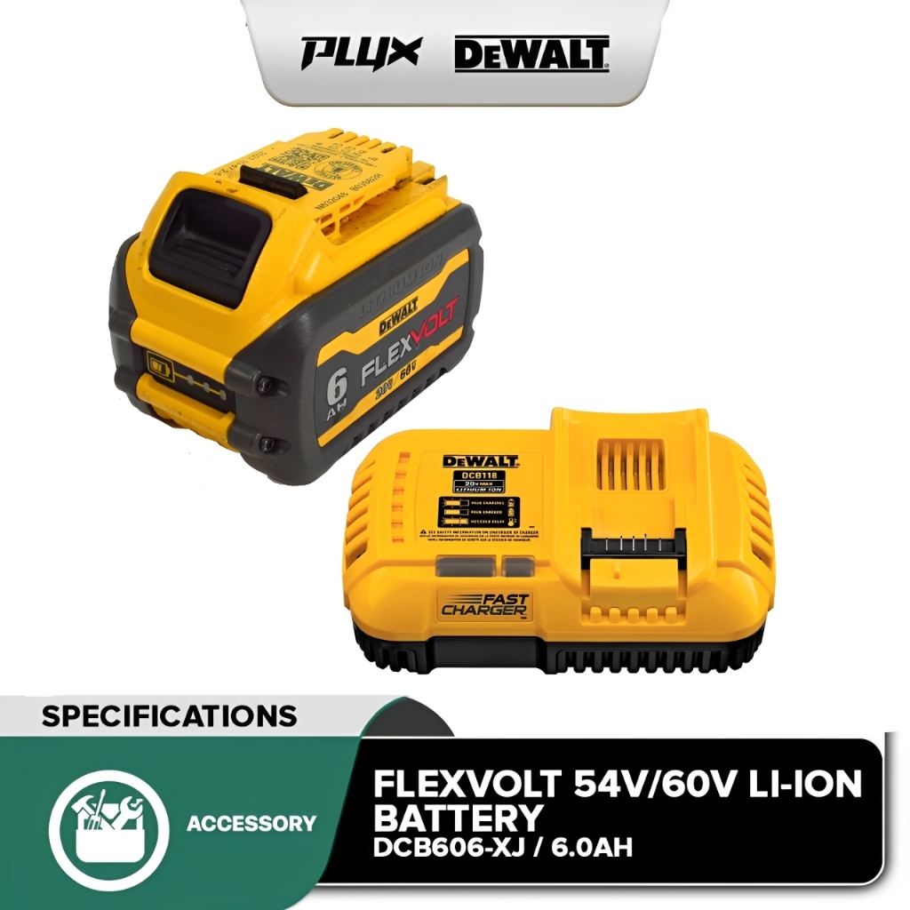 DEWALT DCB606 18V 54V/60V 6.0 Ah Flexvolt Battery Pack & DCB118 ...