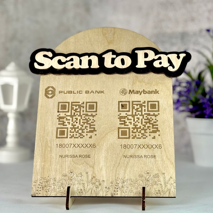 Custom Engraved Wooden double QR Code Sign with Stand E-Wallets - SHIP ...
