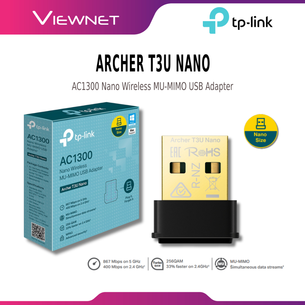 TP-LINK ARCHER T3U NANO AC1300 NANO WIRELESS MU-MIMO USB ADAPTER WITH ...