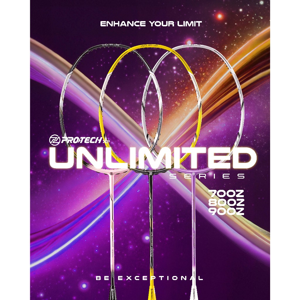 PROTECH Unlimited Series 700Z/800Z/900Z (4UG1)(MAX32lbs)(FREE String + Grip) Badminton Racket ...