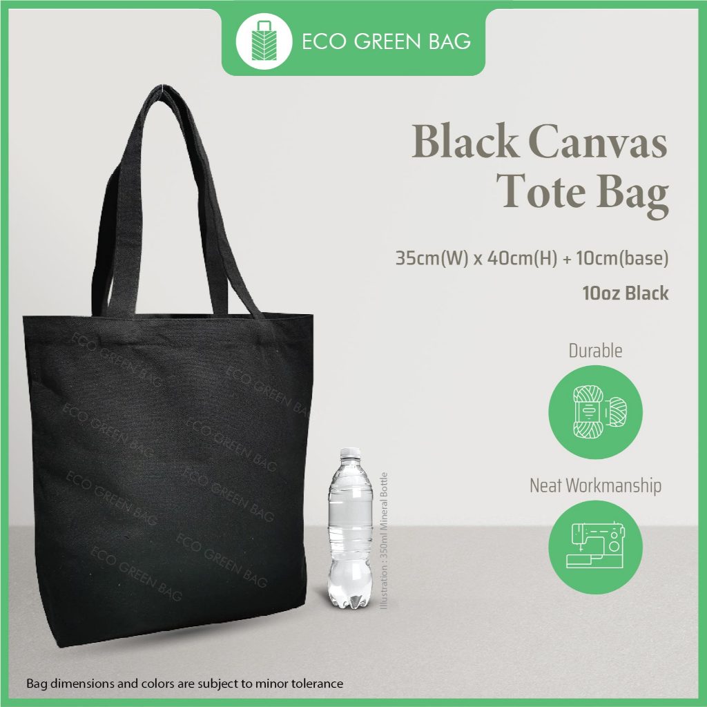 Black Canvas Plain Tote Bag with Bottom Gusset (10oz/≈283gsm) | Shopee ...
