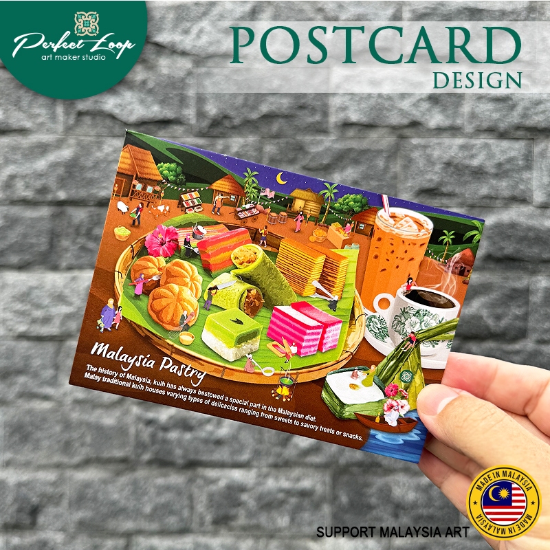 Postcard Design Malaysia Kampong Village Traditional Kuih Cultural ...