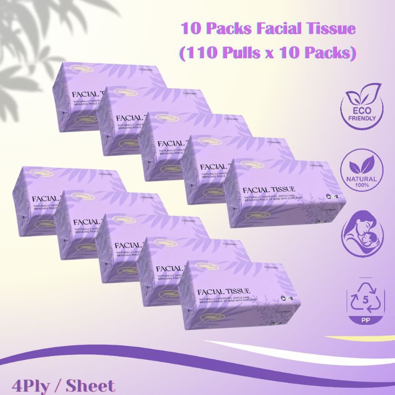 10 Packs FGC Fragrance Soft Facial Tissue Large 4Ply(110‘s x 10 packs ...