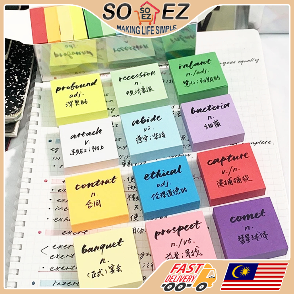 SOEZ 11 Colors Mini Square Sticky Notes Set Peelable DIY Label Stickers ...