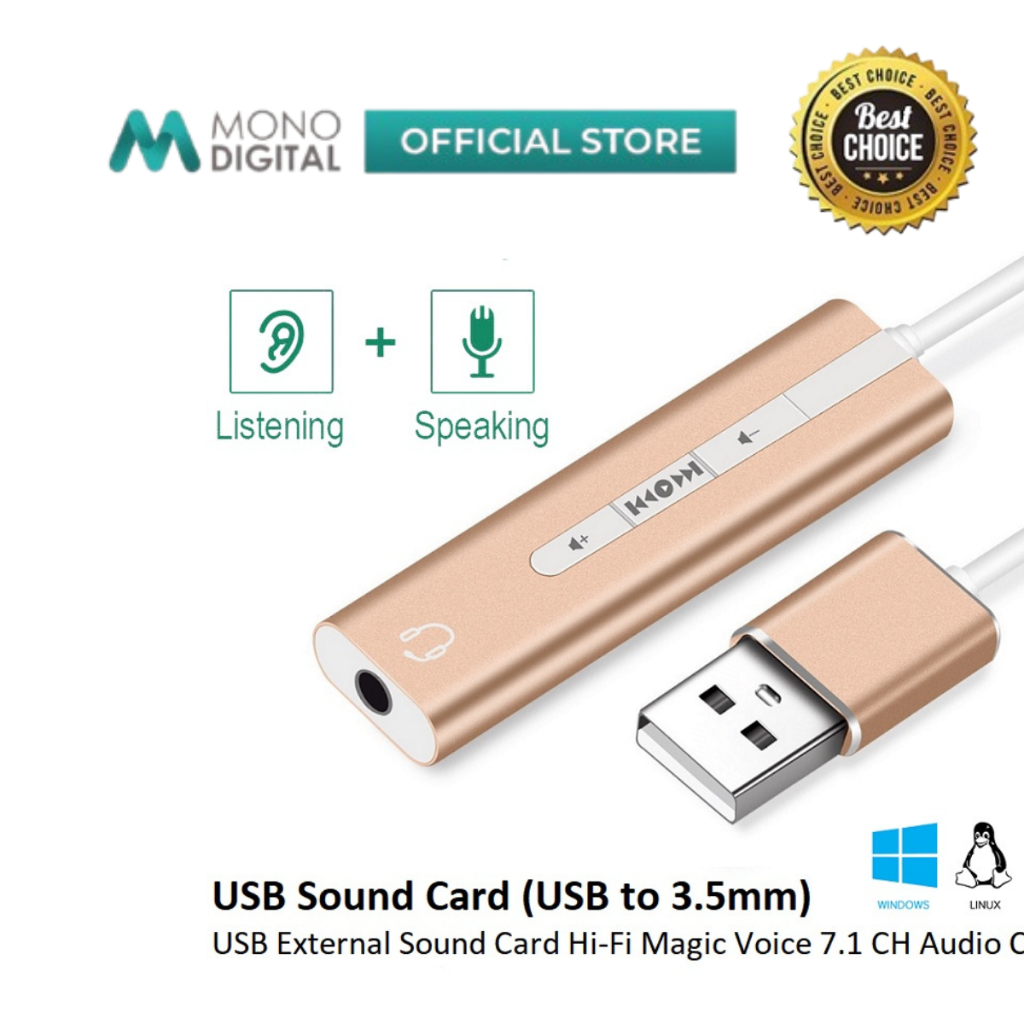 EXTERNAL USB SOUND CARD ADAPTER USB 2.0 TO 3.5MM JACK HI-FI MAGIC VOICE ...