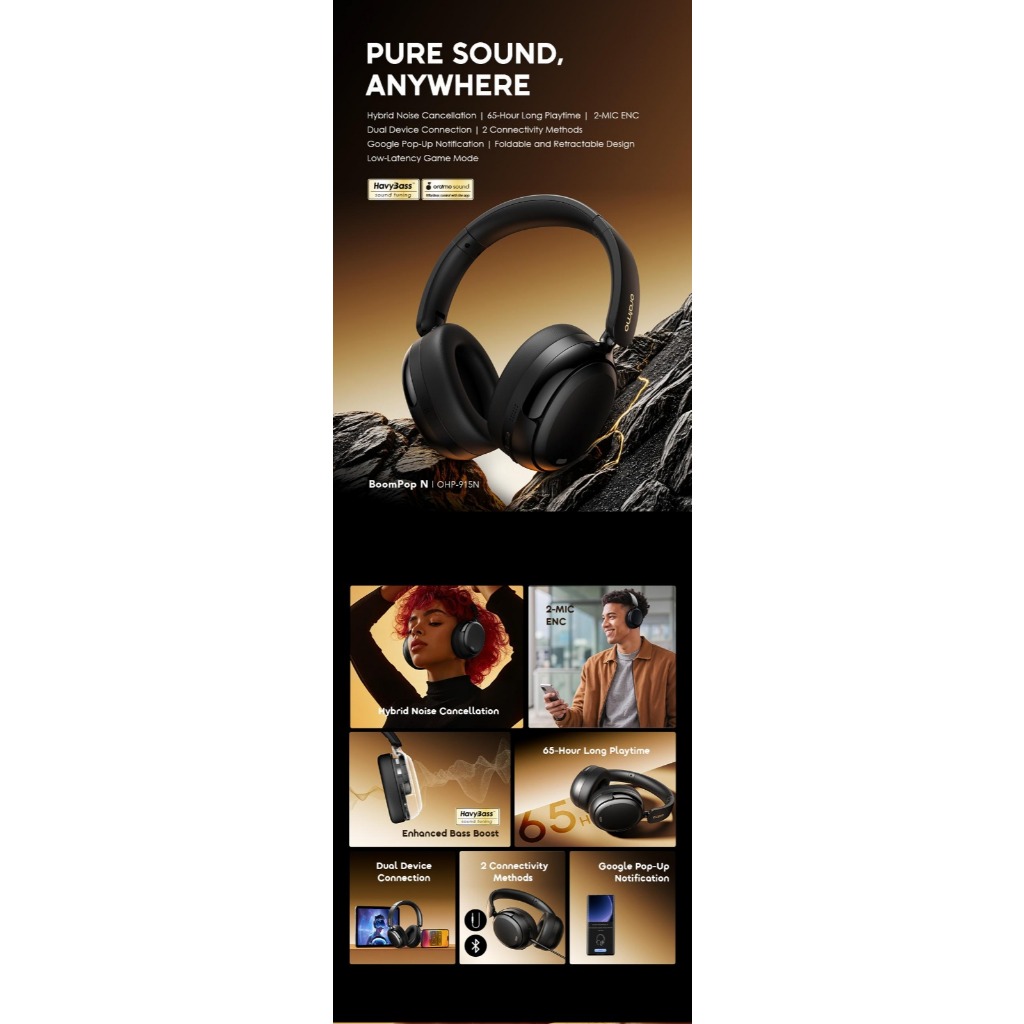 ORAIMO OHP-915N WIRELESS BLUETOOTH HEADPHONE HEADSET HYBRID NOISE ...