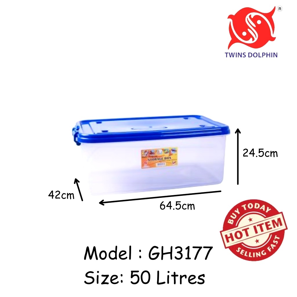Twin dolphin 3177 50L storage box, kotak serbaguna | Shopee Singapore