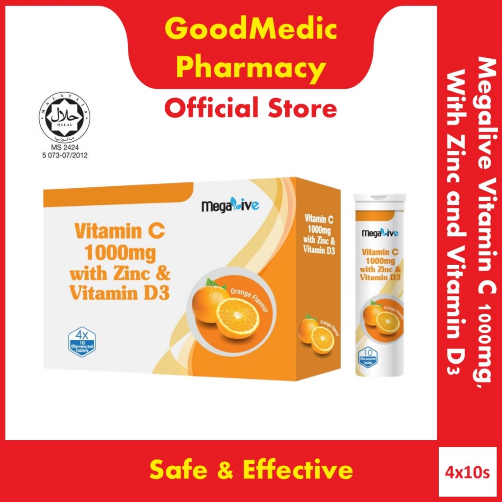 Megalive Vitamin C 1000mg with Zinc and Vitamin D3 Effervescent Tablet ...