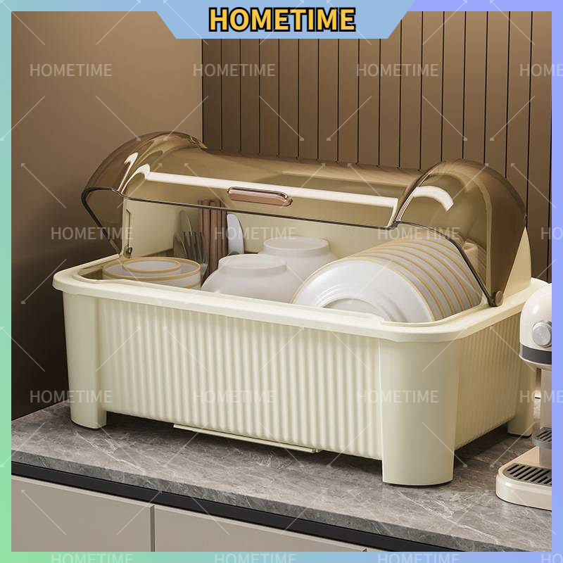 Dish Rack Plastic With Cover & Drainer Dustproof rak pinggan Plastic ...