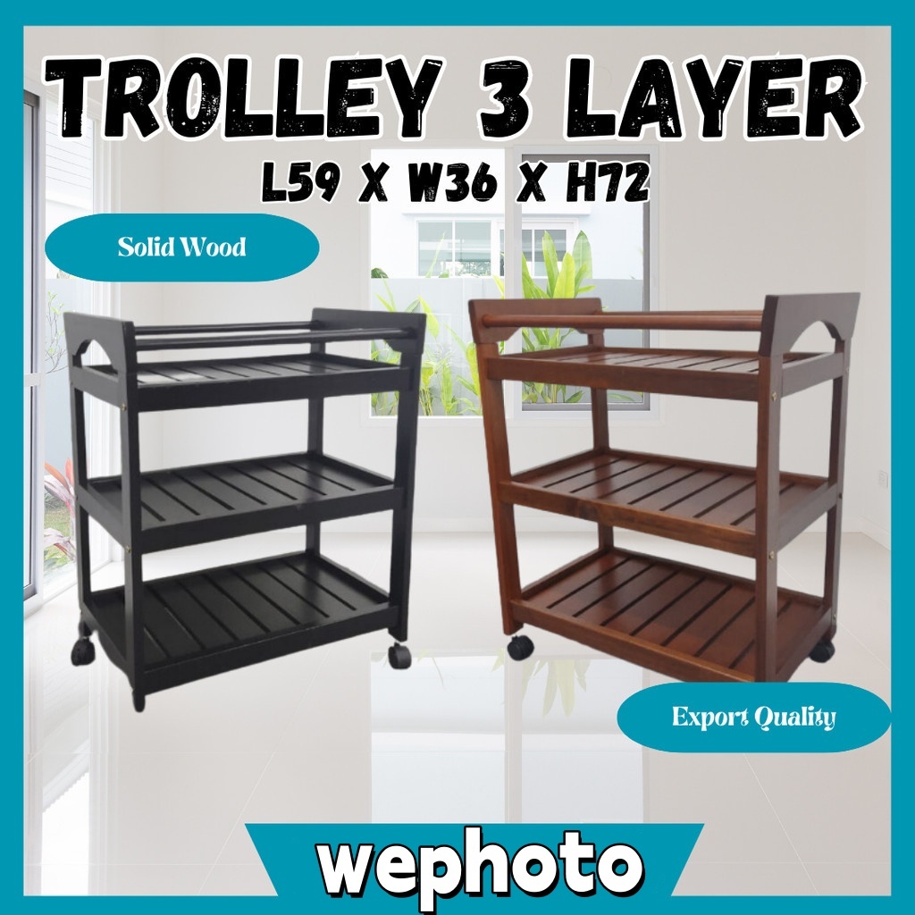 Wooden Trolley 3 Tiers With Wheel Wooden Trolley Wheels Multi Function ...