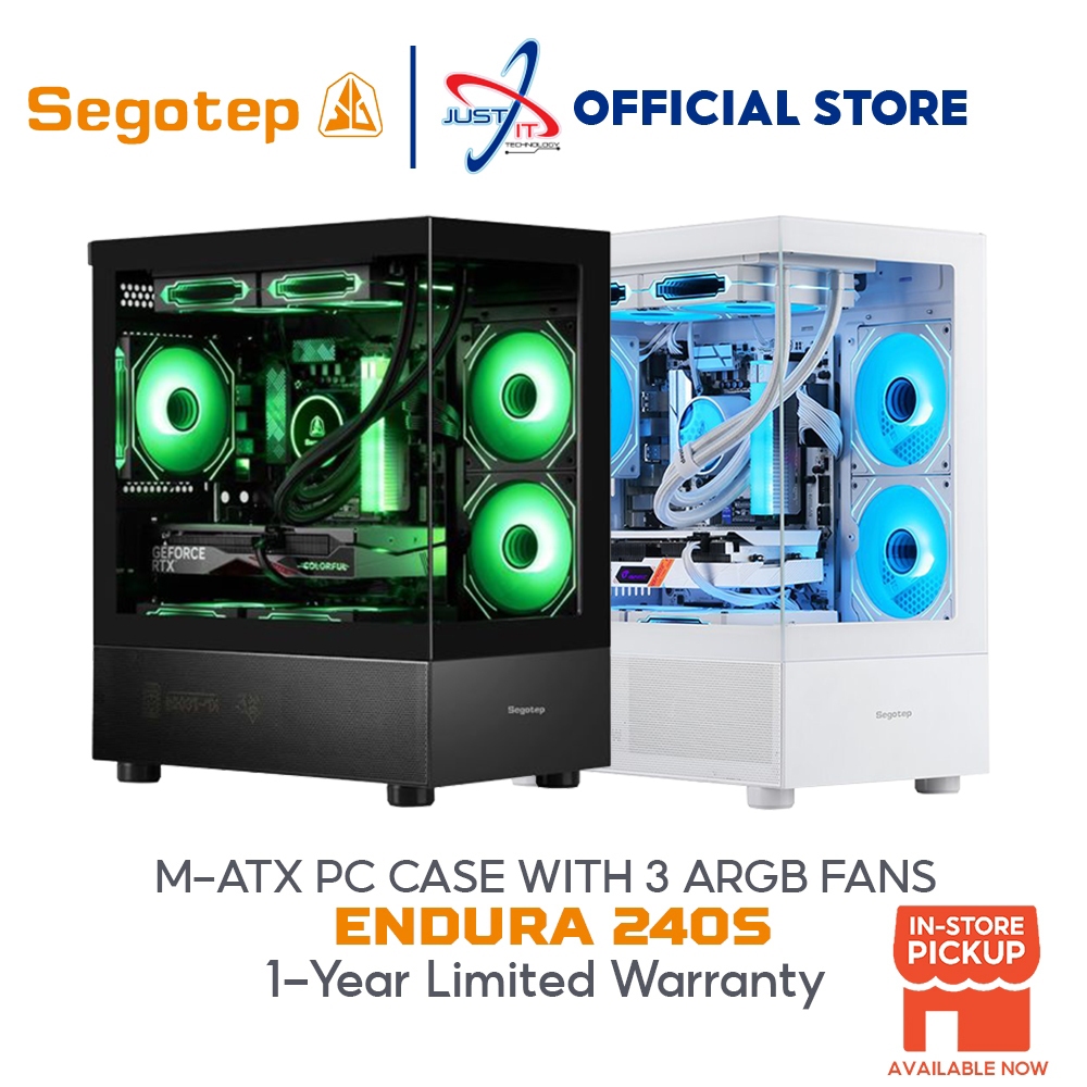 SEGOTEP ENDURA 240S M-ATX PC CASE WITH 3 ARGB FANS - BLACK / WHITE ...