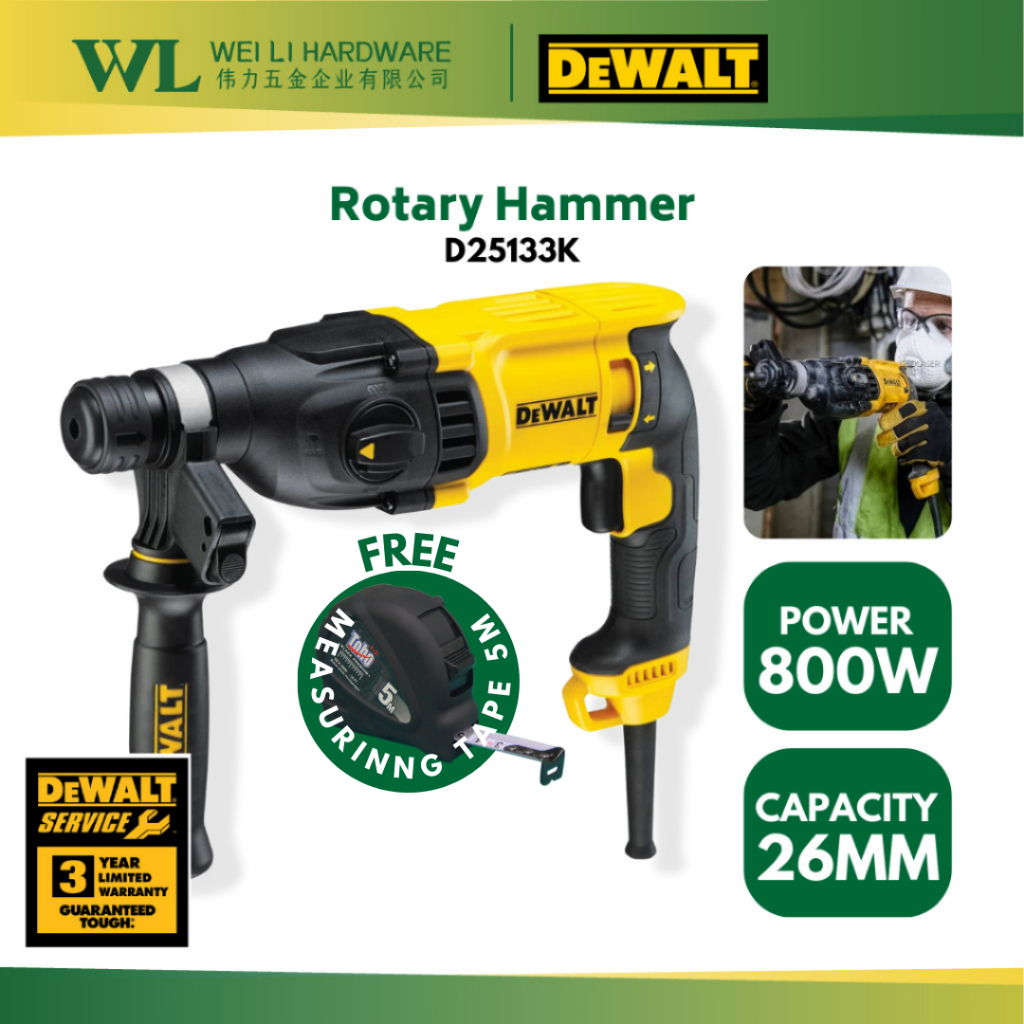 DEWALT D25133K 26mm 3-Mode SDS Plus Rotary Hammer 800W D25133 drill ...