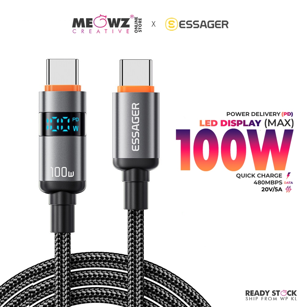 Essager USB-C to Type-C PD100W Fast Charging Cable w Digital Display ...