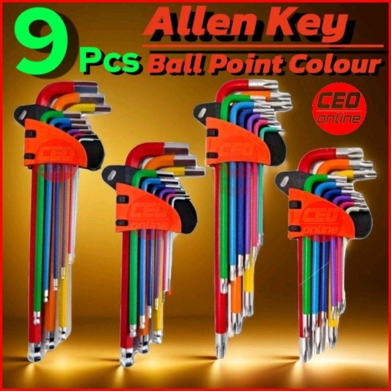 CEO 9Pcs Allen Key Set 1.5mm -10mm Colour Coded Hexagon Hex Ball Point Torx Star Wrench Sleeve ...