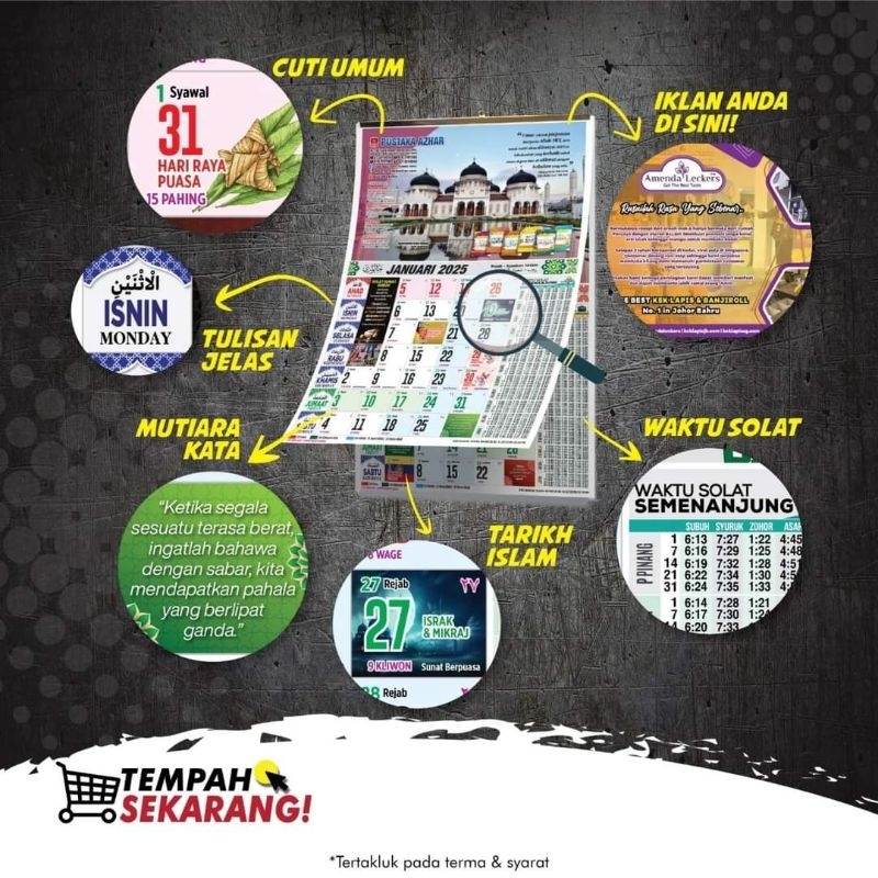 Kalendar Dinding Islam 2025 Islamic Wall Calendar 1446-1447H | Shopee ...