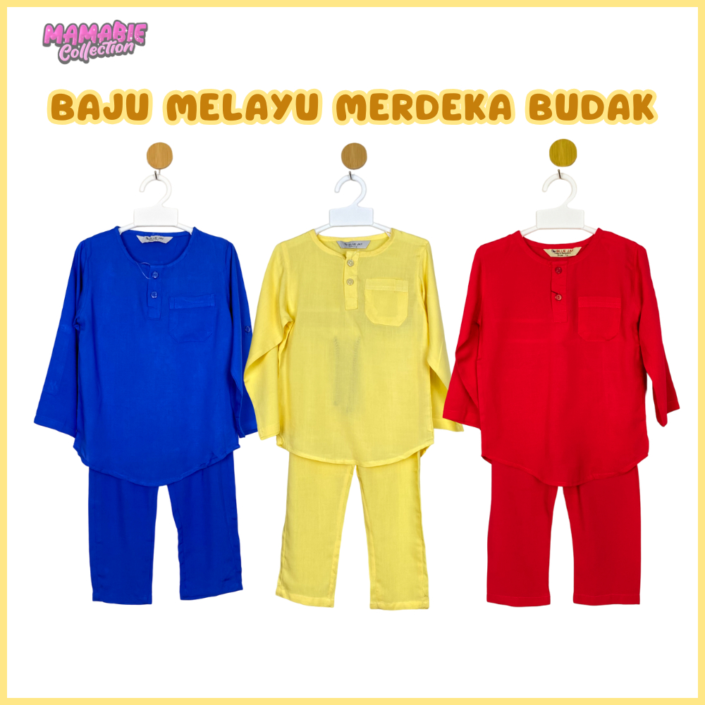 MERAH Baju Melayu Merdeka Budak Lelaki Soft Cotton Long Sleeve Red Blue ...