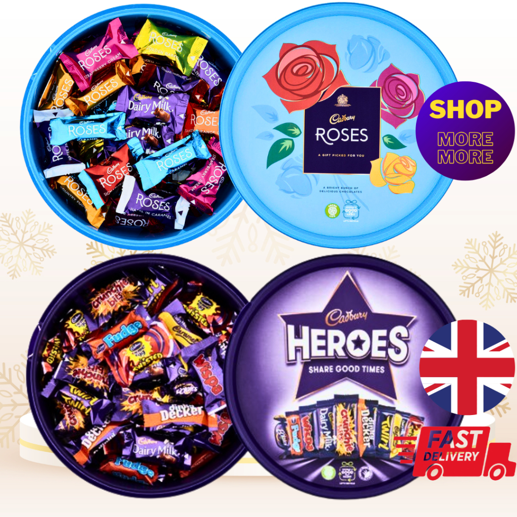 Cadbury UK Imported Dairy Milk Chocolates HEROES & ROSES assorted TUB ...