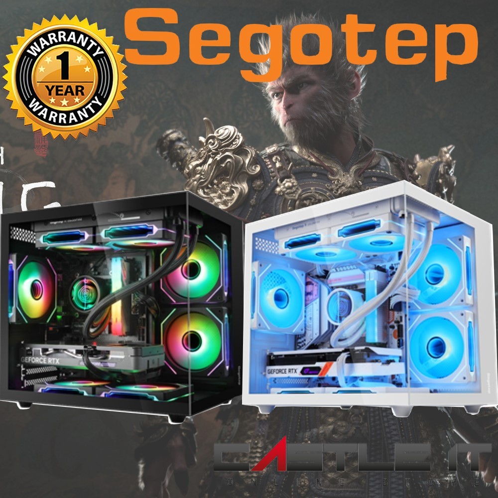 Segotep Brave W1 BLACK WHITE MATX Casing Tempered Glass Compact PC Case ...