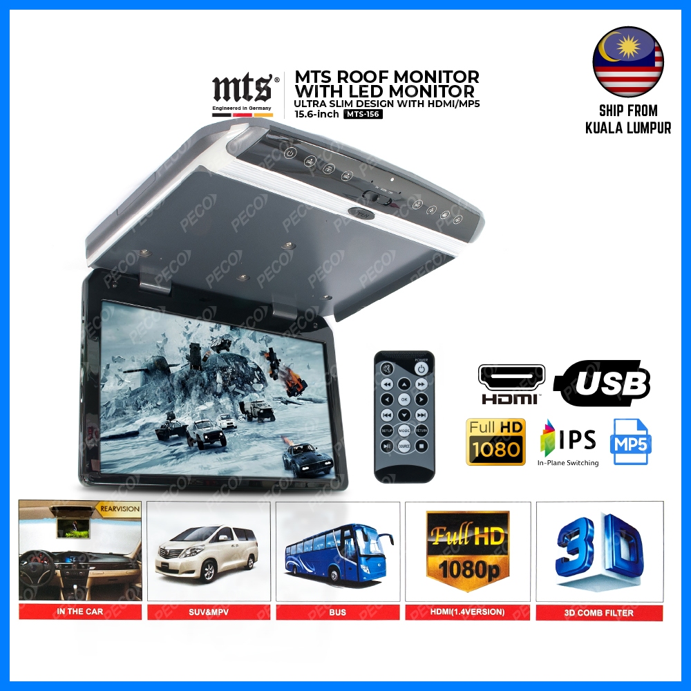 15.6” / 17” Flip Down LED Monitor with MP5 Roof Monitor Car Player ...