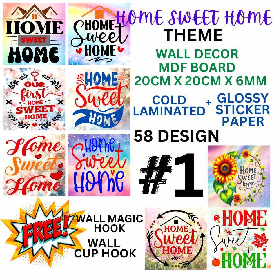WALL DECOR HOME SWEET HOME THEME. USING MDF BOARD SIZE 20CM X 20CM x ...