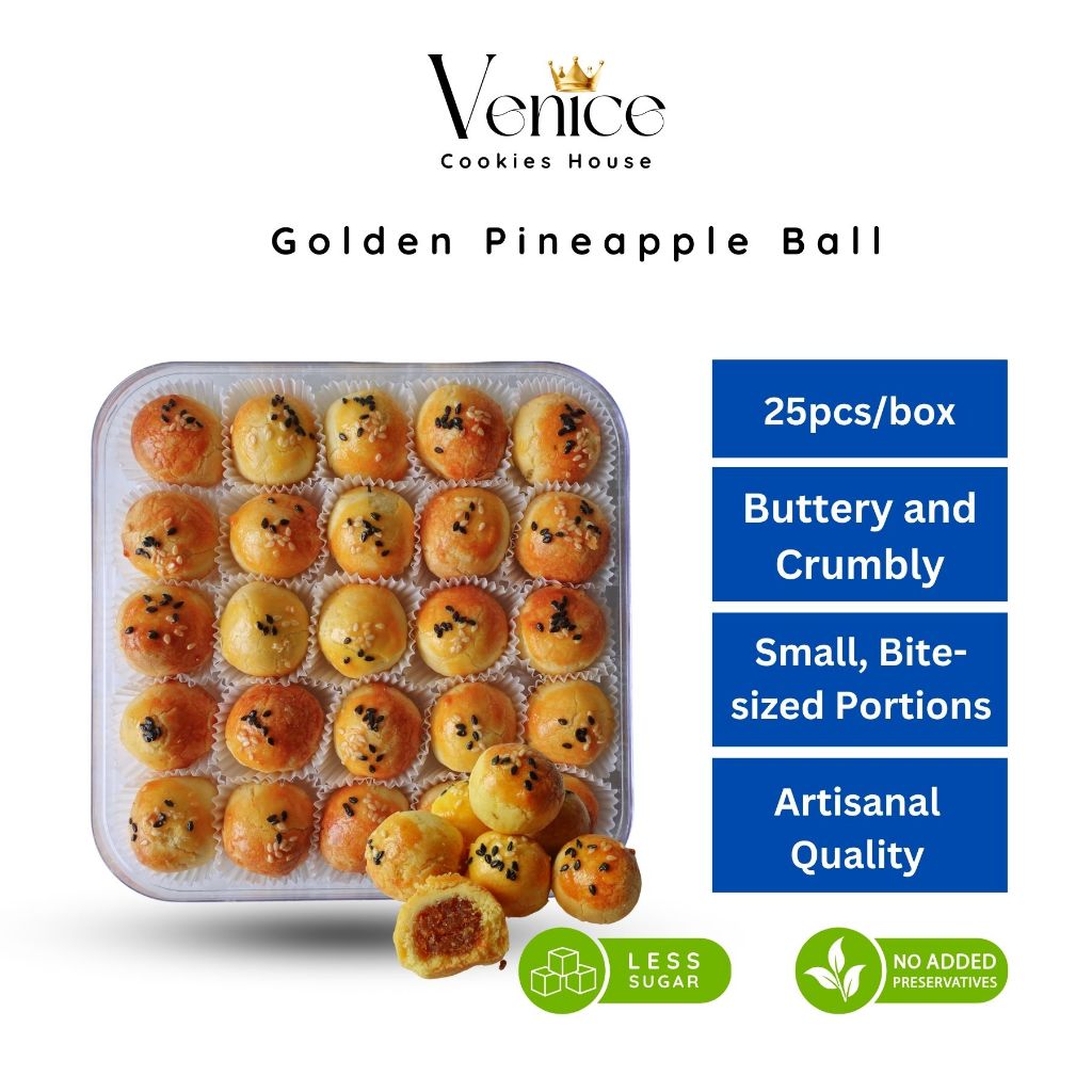 [SUPERB CRUMBLY] Venice Golden Pineapple Ball Cookies 25pcs in a Box ...