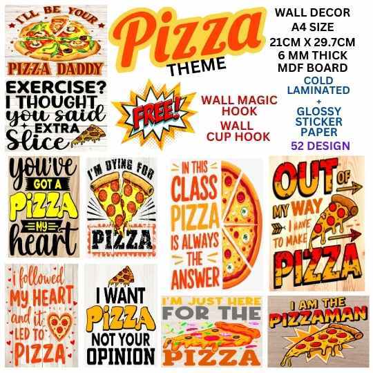 A4 SIZE WALL DECOR PIZZA THEME. USING MDF BOARD SIZE 21CM x 29.7CM x ...