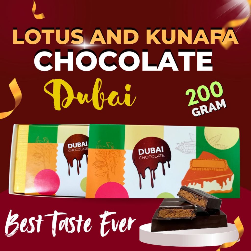 Trending Lotus and Chocolate Kunafa Halal Chocolate Bar 200g Famous ...