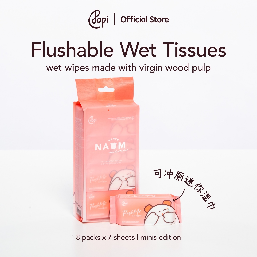 Popi Naam Mini Tisu Basah Tandas | Flushable Wet Tissues, Gentle on ...