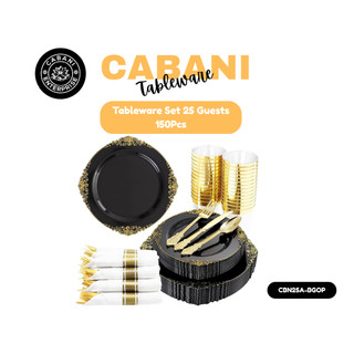 Cabani Plastic Tableware Set BGO Black Goldflower Party Dinner Plates ...