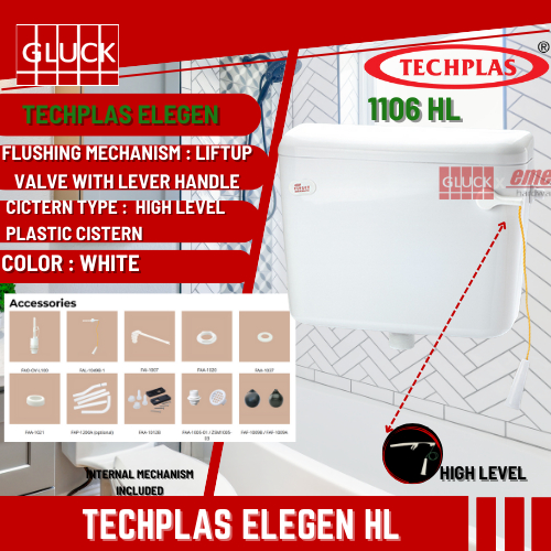 1106HL TECHPLAS HIGH LEVEL CISTERN ELEGEN SERIES FULL SET TANGKI AIR ...