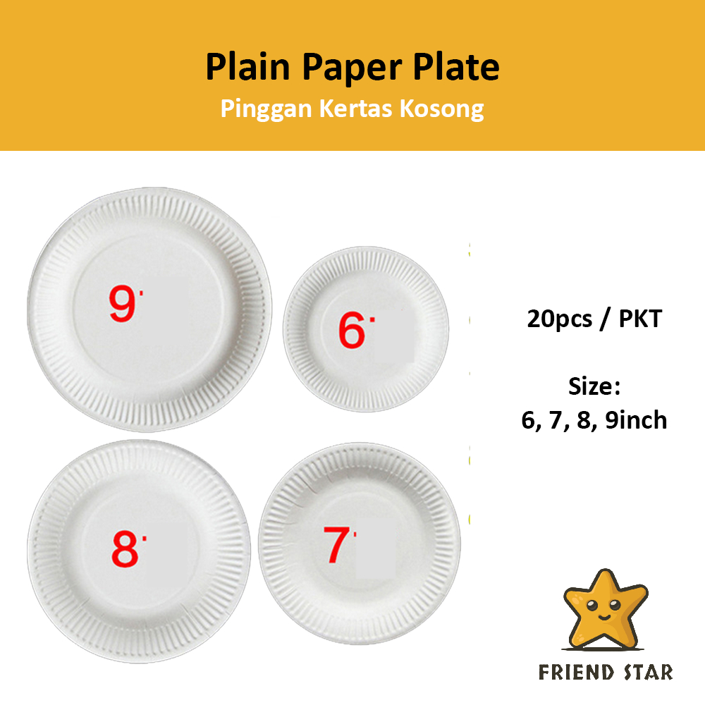 Pinggan Kertas [20pcs] [4 Sizes] Disposable Paper Plate / Plain Paper ...