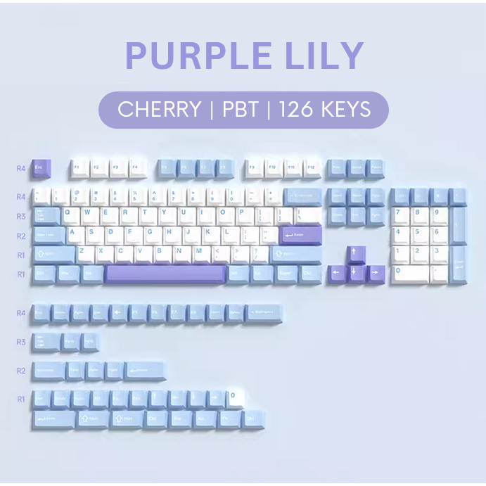 Purple Lily PBT Doubleshot Cherry Profile Keebs Project Keycap Set for ...