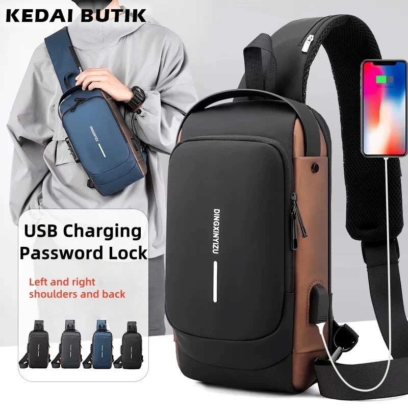Men's Messenger Bag Anti-theft Password Lock Shoulder Bag USB ...
