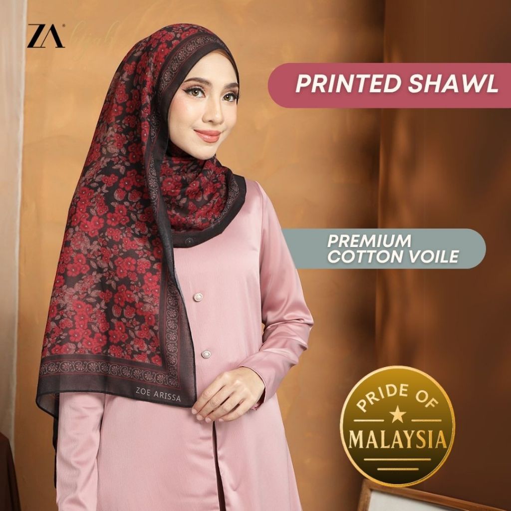 ZOE ARISSA PRINTED SHAWL TUDUNG Exclusive RAYA HAJI 2025 Cotton Voile ...