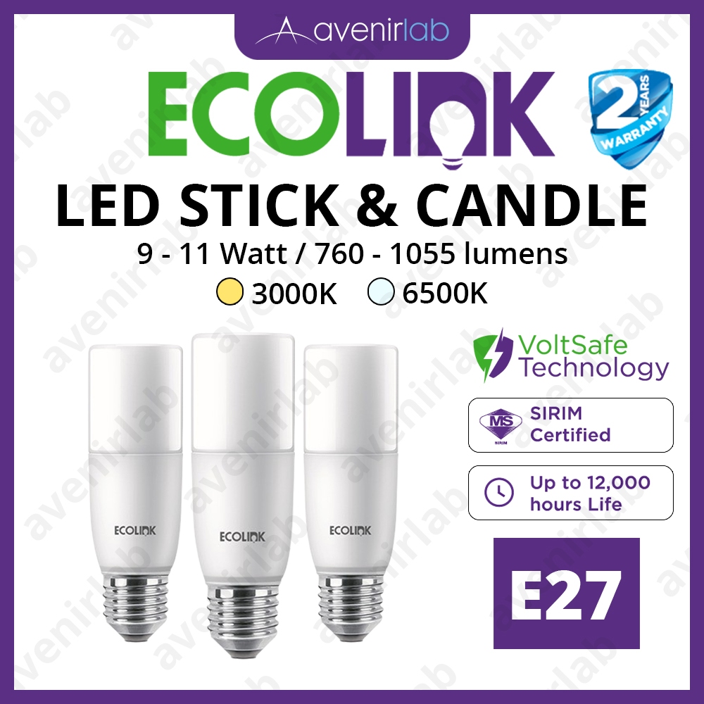 [SIRIM] ECOLINK E27 LED Stick Candle Light Bulb 9W 11W Warm White Cool ...