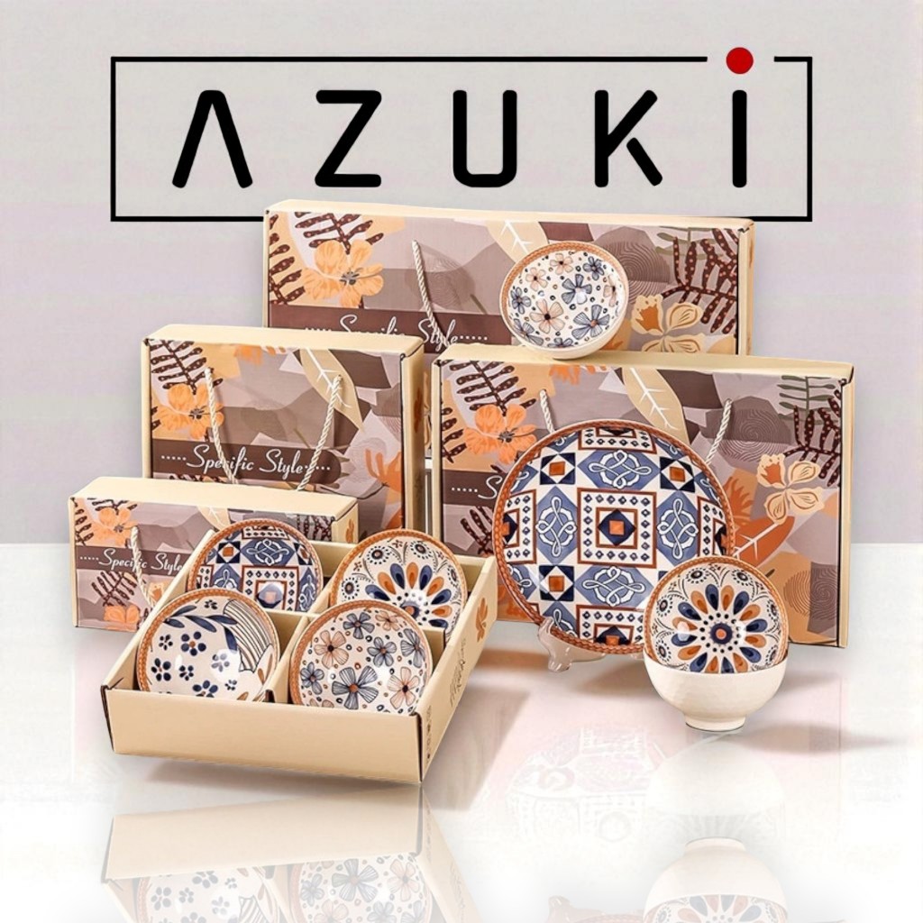 AZUKI Vine Flower Design Ceramic Dinnerware Set With Box Bowl Set ...