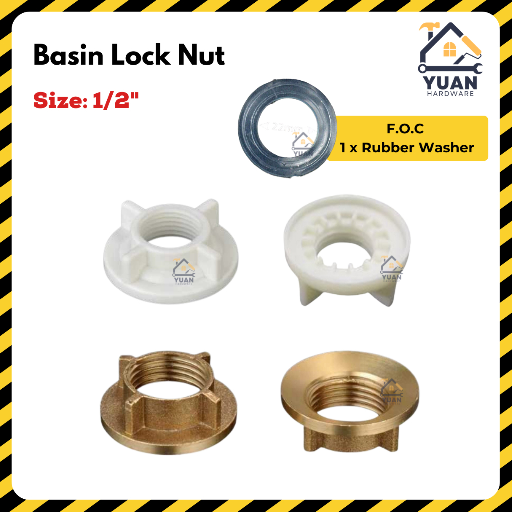 Basin Lock Nut 1/2" with Free Rubber Washer | PVC & Brass Options | Tap ...