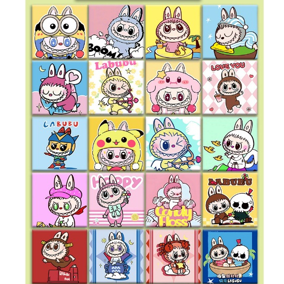 Labubu 20x20cm Paint By Numbers With Frame Toys Kids 拉布布儿童数字油画DIY ...