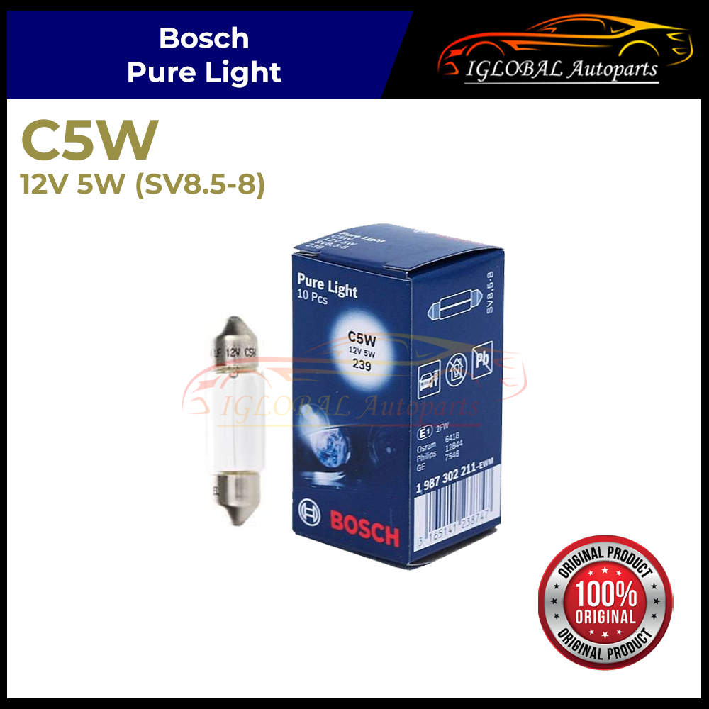 Bosch Pure Light C5W 12V 5W (SV8.5-8) Number Plate, Interior, Glove Box, Trunk Halogen Light ...